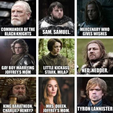 Names of Game of Thrones Characters According to a Dad