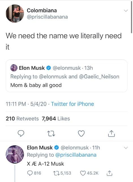Elon Musk Grimes Baby Named X Æ A-12, Shocking No One