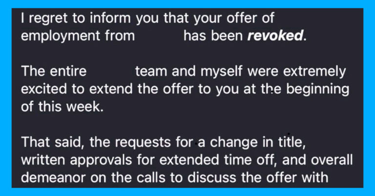 Candidate's Job Offer Revoked And Blacklisted For Requesting Benefits ...