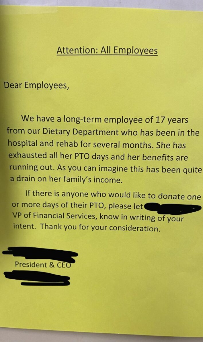 CEO Asks Employees To "Donate PTO Days" To Sick Worker Rather Than Just ...