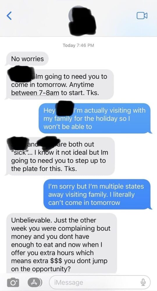 Worker Exposes Bad Boss's Last-Minute Demands To Come Into Work Despite ...