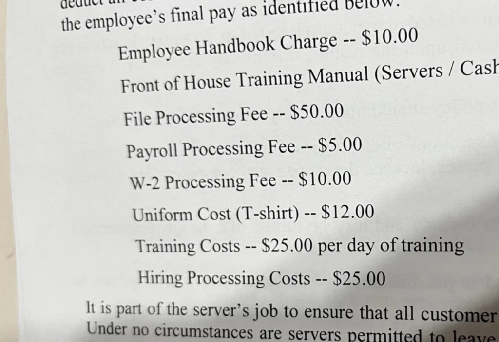 Waitress Shares Image Of Fees Her Restaurant Is Charging Server To Work ...