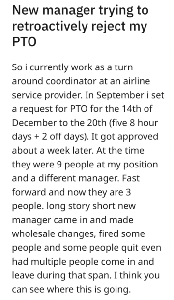 New Manager Tries To Flex By Retroactively Denying Employee's Approved PTO