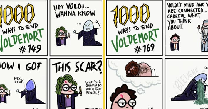 35 Hilariously Dark Comics Exploring 1000 Different Ways To End Voldemort