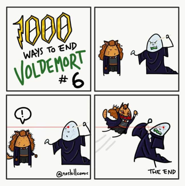35 Hilariously Dark Comics Exploring 1000 Different Ways To End Voldemort