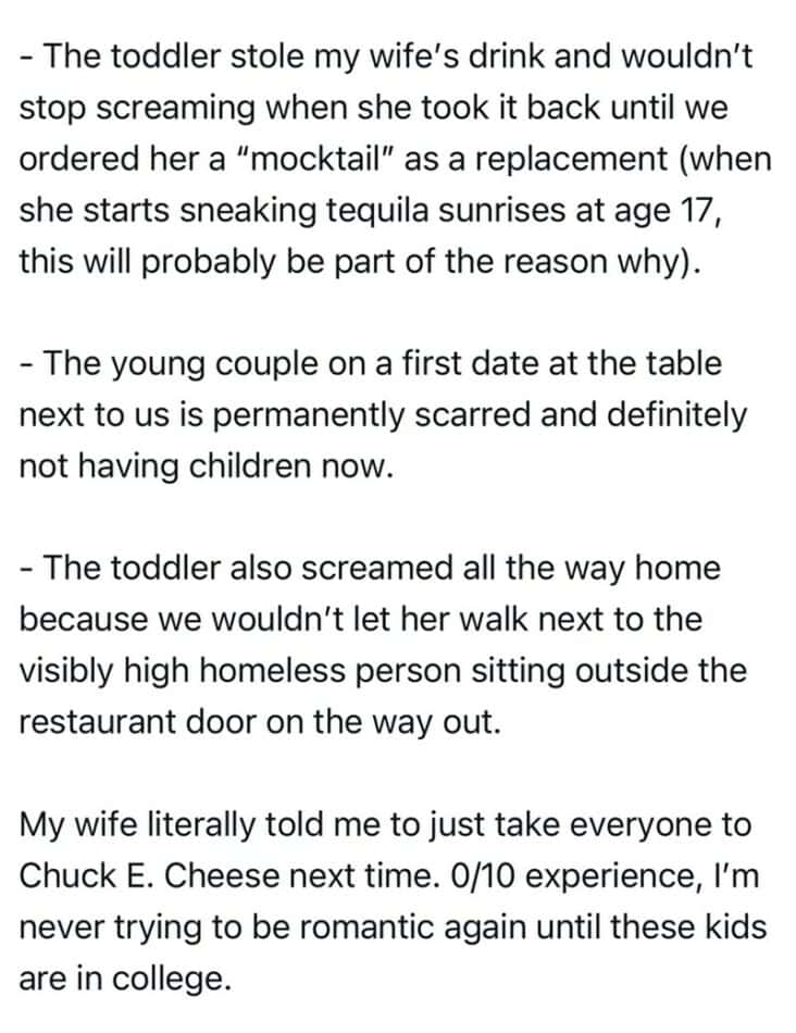 Parent Shares Story Of Horrible Night Out With Wife And Bratty Kids ...
