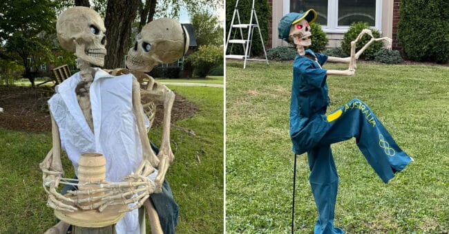 35+ Funny Pictures Of Skeleton Decorations That'll Win Halloween This Year