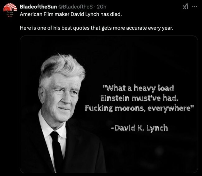40+ Tweets And Reactions To The Passing Of Icon David Lynch