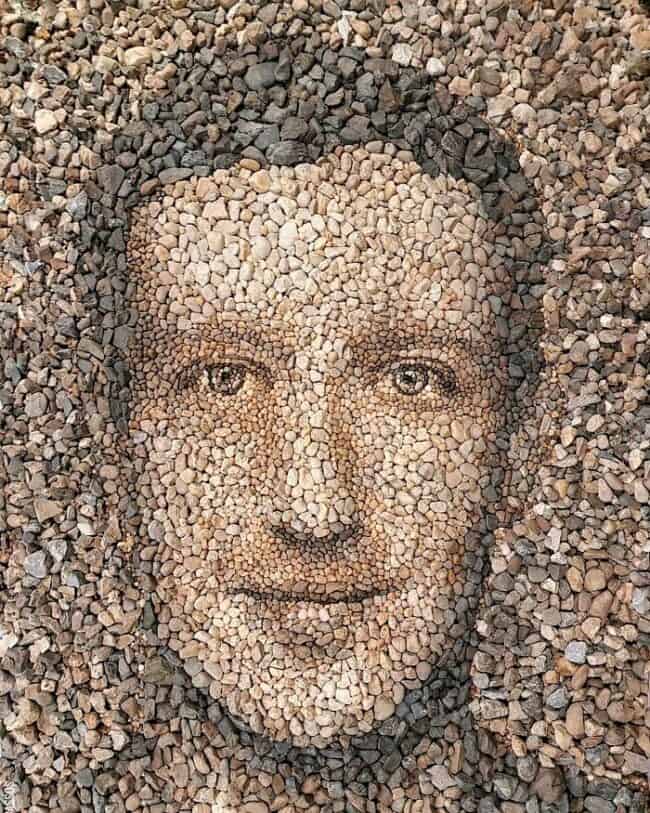 50 Incredible Portraits Made Using Only Pebbles From Artist Justin Bateman