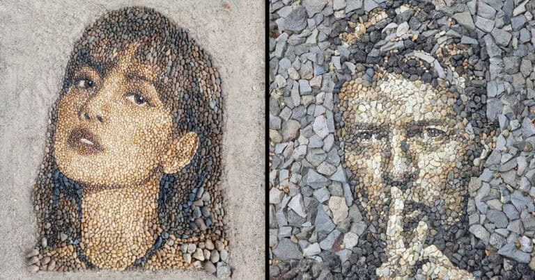 50 Incredible Portraits Made Using Only Pebbles From Artist Justin Bateman