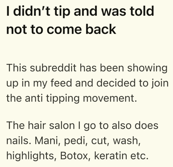 Customer Banned From Salon For Refusing To Tip After $950 Styling