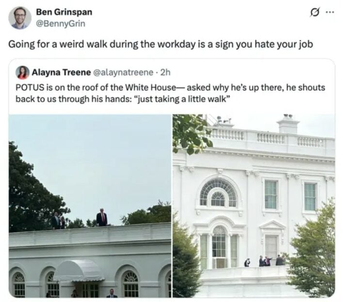 20 Funniest Tweets About Trump Walking On The Whitehouse Roof