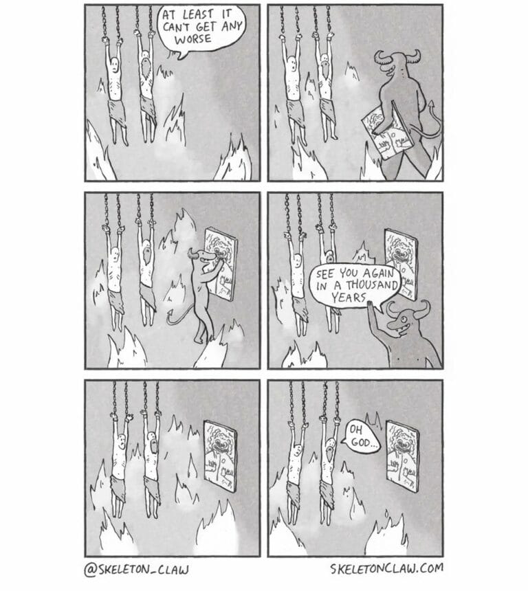30 Hilariously Dark Comics From The Cartoonist Behind Skeleton Claw